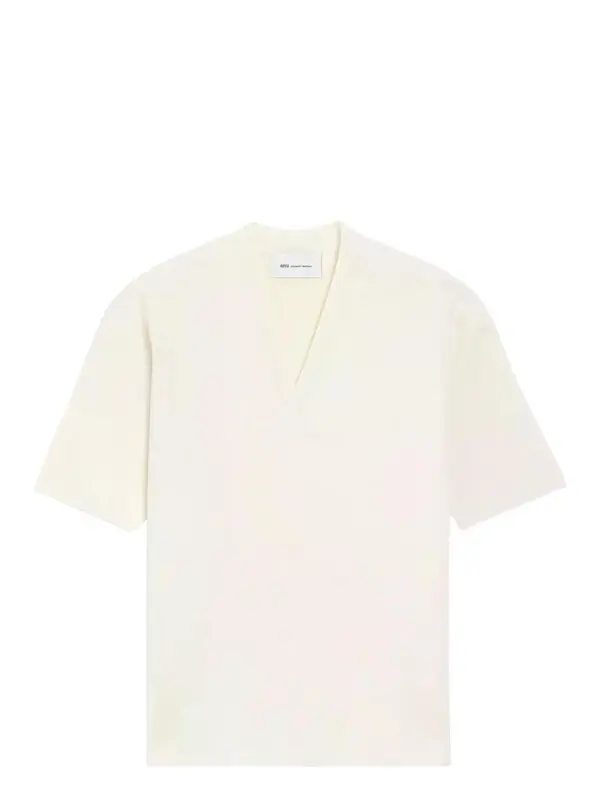 AMI Paris V-neck Short Sleeve Sweater - Neutrals