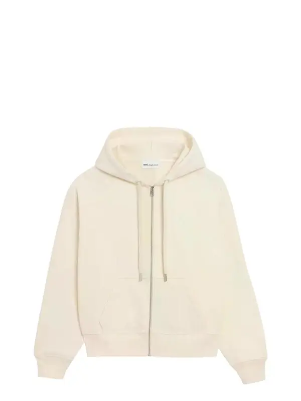 AMI Paris Logo Embroidered Zip-up Hoodie - Neutrals