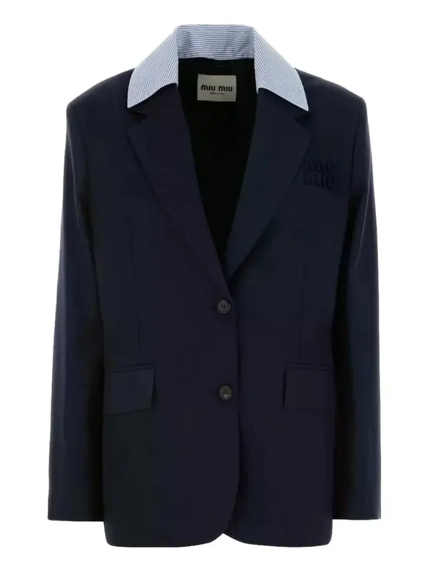 Miu Miu Single-breasted Wool Blazer With Detachable Collar - Blue