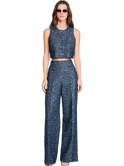 Sandro Sequin Crop Top - Blue / Navy