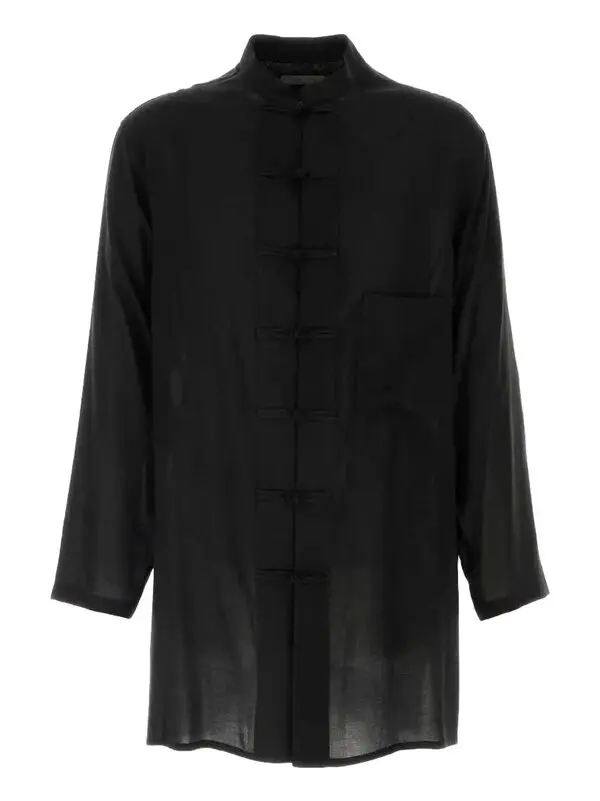 Yohji Yamamoto Pour Homme Long-sleeve Chinese-style Button Cellulose Shirt Jacket - Black