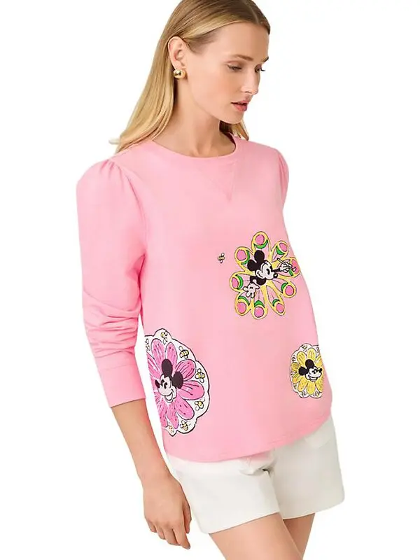 LILLY PULITZER Elmaria Puff Sleeve Sweatshirt - Conch Shell Pink Throwback Disney Graphic