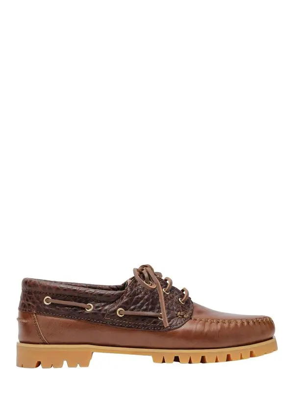 VINNY'S Leather Boat Shoe With Croc-embossed Detail - Brown
