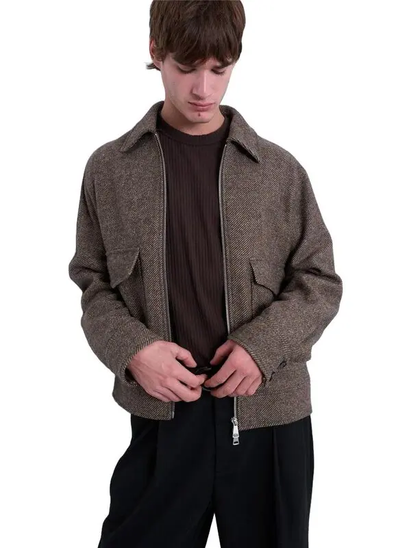 Topman Herringbone Short Jacket - Brown