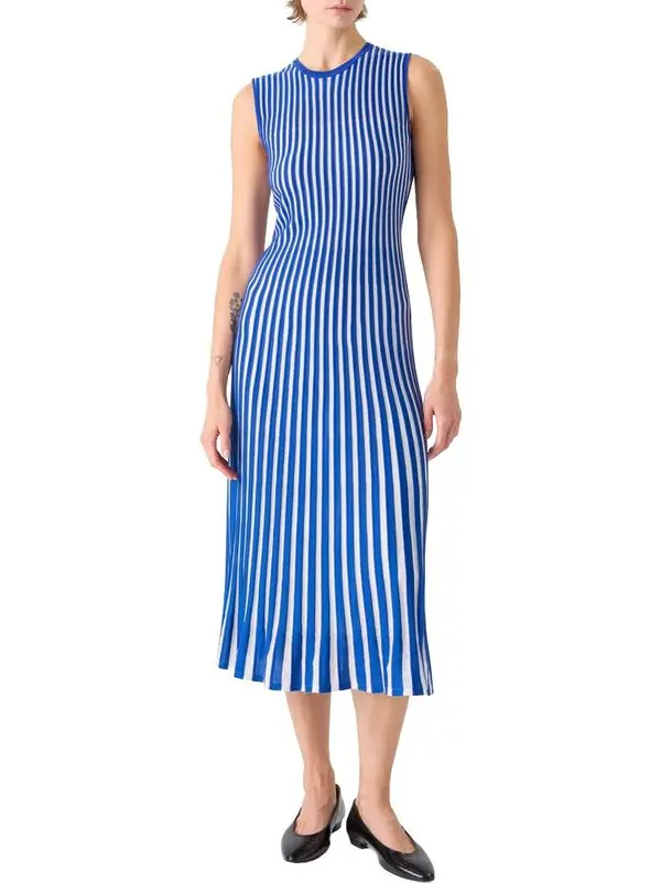 Akris Two-tone Striped Silk Sweater Dress - Lapis Blue-ecru