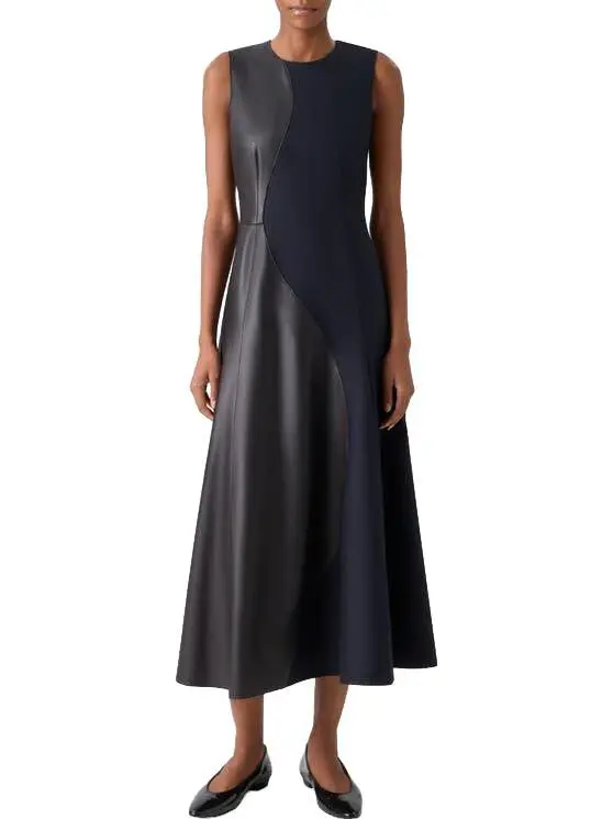 Akris Leather Patch Cotton And Wool Midi Dress - Black
