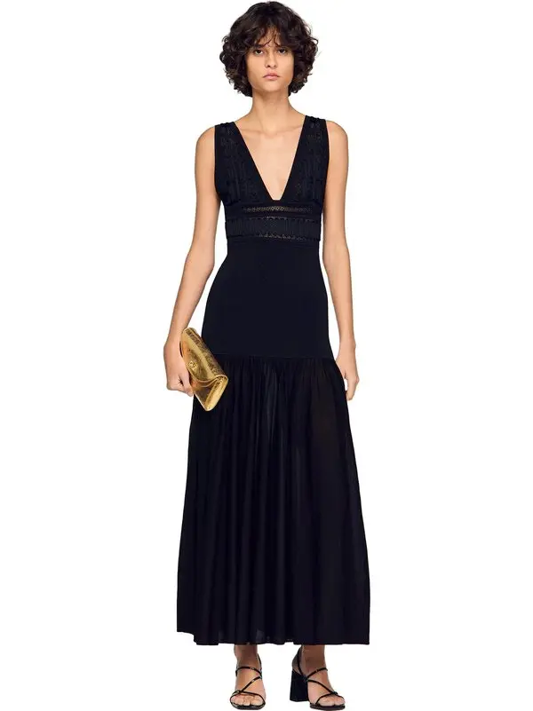 Sandro Ruffled Knit Maxi Dress - Black