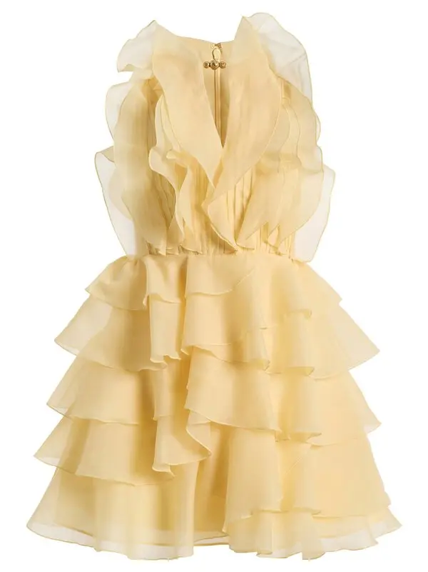 Aje Cleo Ruffled Chiffon Mini Dress - Yellow