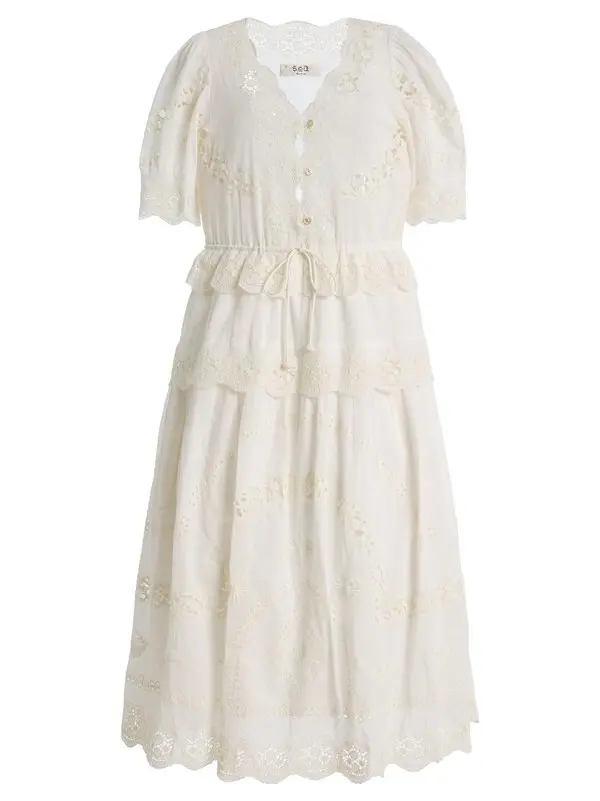 Sea Sofia Embroidered Cotton Midi Dress - Ivory