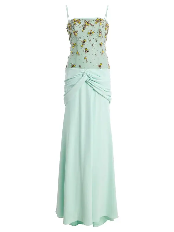 Costarellos Nissa Crepe Embroidered Tulle Gown - Multi