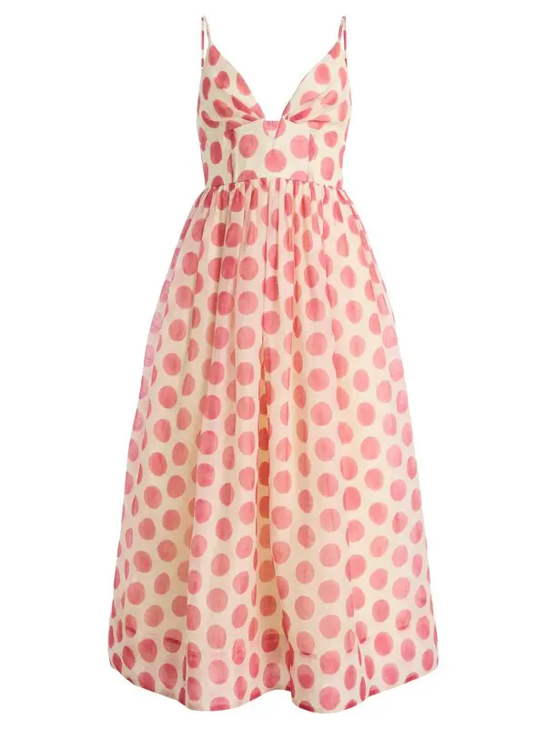 Cara Cara Polka-dot Linen-silk Midi Dress - Pink