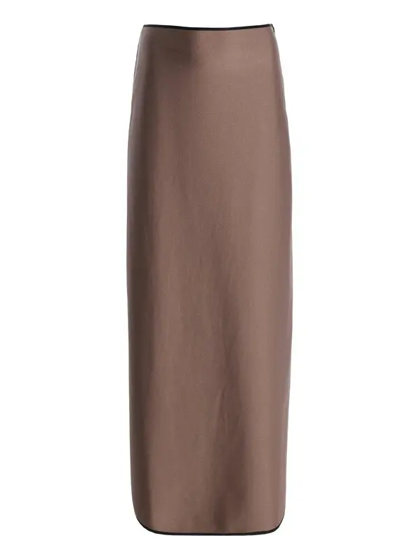 TEMILY Satin Sheath Maxi Skirt - Brown