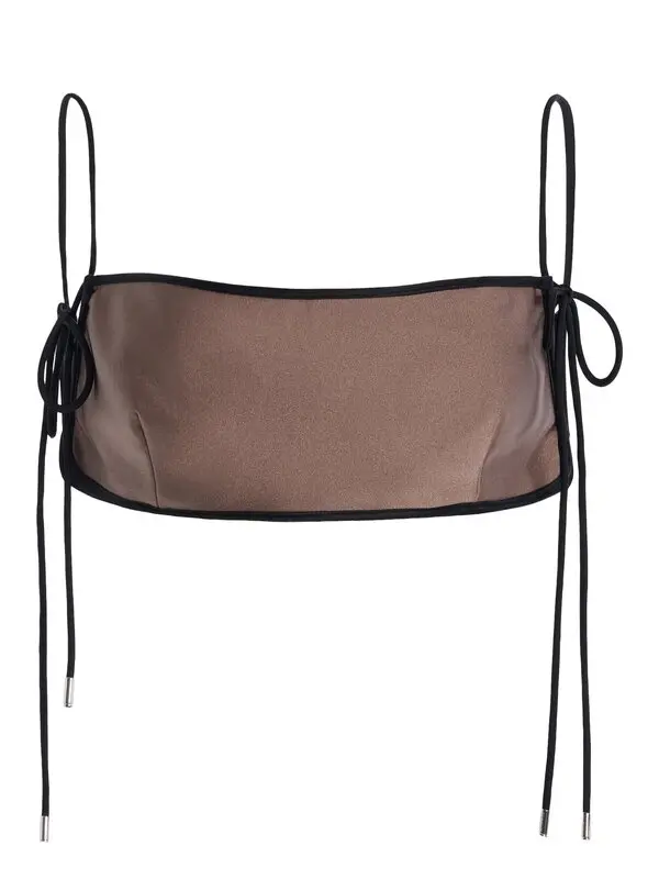 TEMILY Satin Bandeau Crop Top - Brown