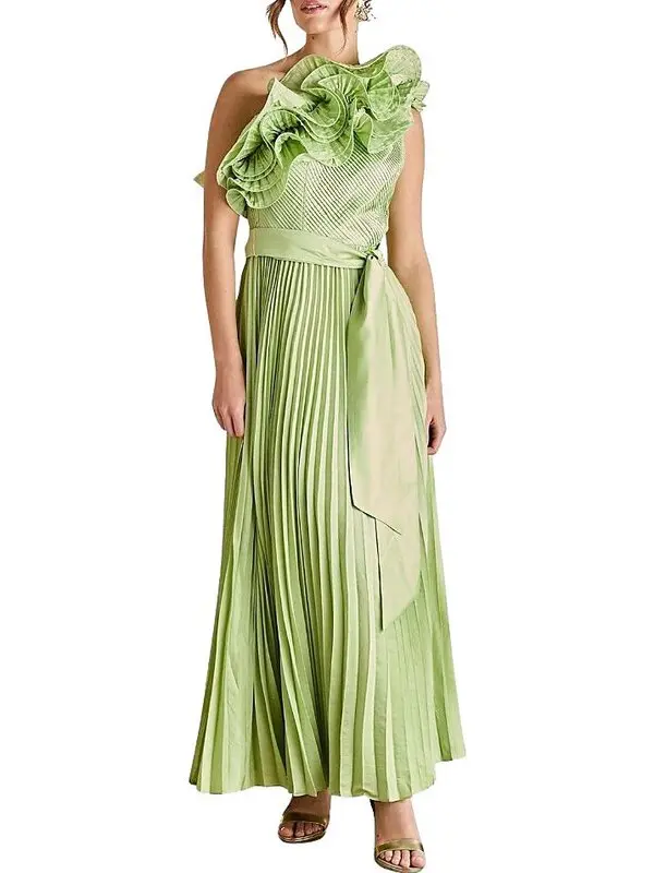 Coast One Shoulder Pleated Skirt Maxi Dress - Green
