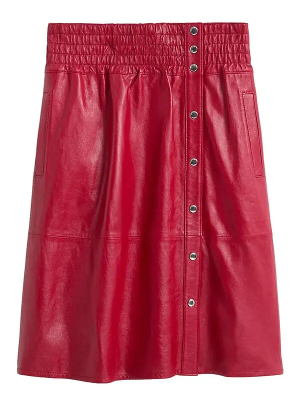 COACH Restored Smocked Leather A-line Skirt - Scarlet