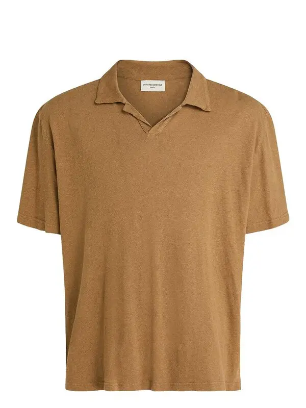 Officine Générale Simon Cotton And Linenblend Polo Shirt - Camel
