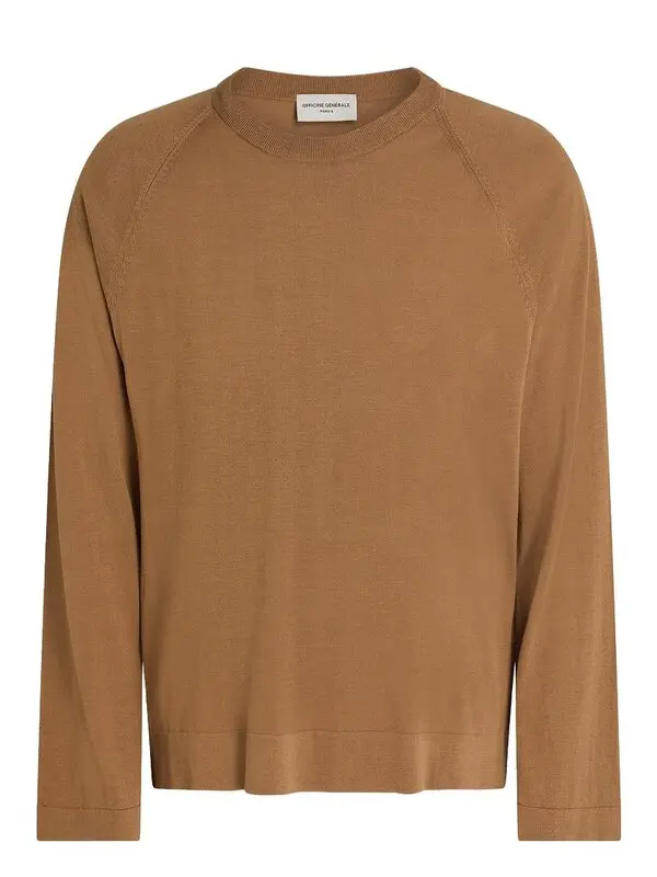 Officine Générale Lyocell, Cotton, And Silk-blend Sweater - Camel