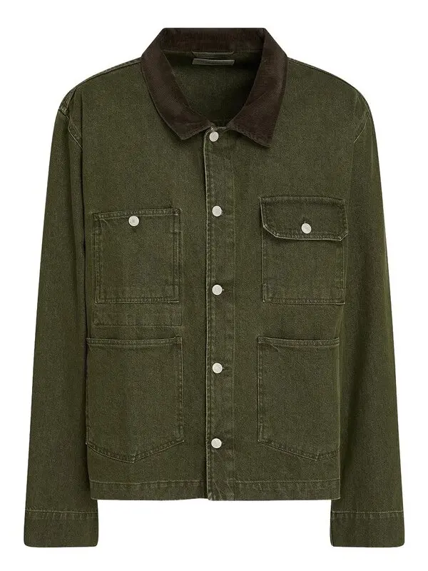 Officine Générale Elvir Corduroy-trimmed Denim Jacket - Army Green