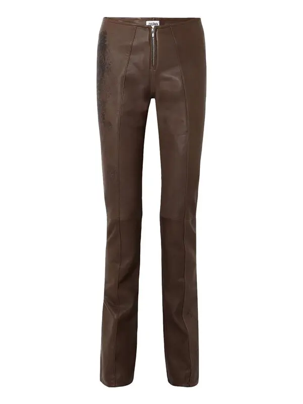 JEAN PAUL GAULTIER Printed Leather Flared Pants - Chocolate
