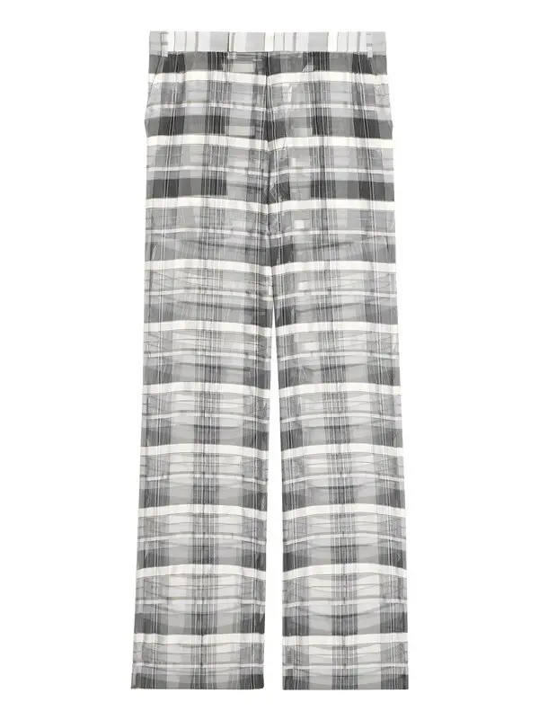 Thom Browne Tapered Checked Silk-organza Trousers - Gray