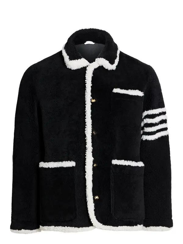 Thom Browne Reversible Striped Shearling Jacket - Black