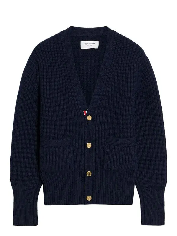 Thom Browne Ribbed Cashmere Cardigan - Navy