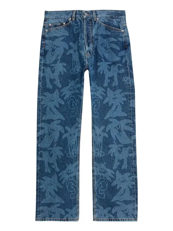 Palm Angels Printed Denim Jeans - Mid Denim