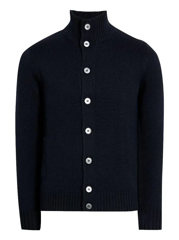 SLOWEAR Zanone Ribbed Wool Cardigan - Midnight Blue