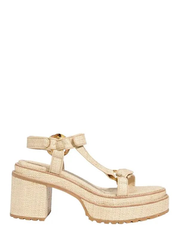 Cult Gaia Elka Raffia Platform Sandals - Beige
