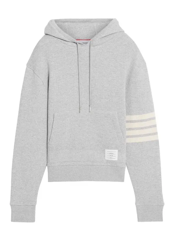Thom Browne Striped Waffle-knit Cashmere And Wool-blend Hoodie - Light Gray