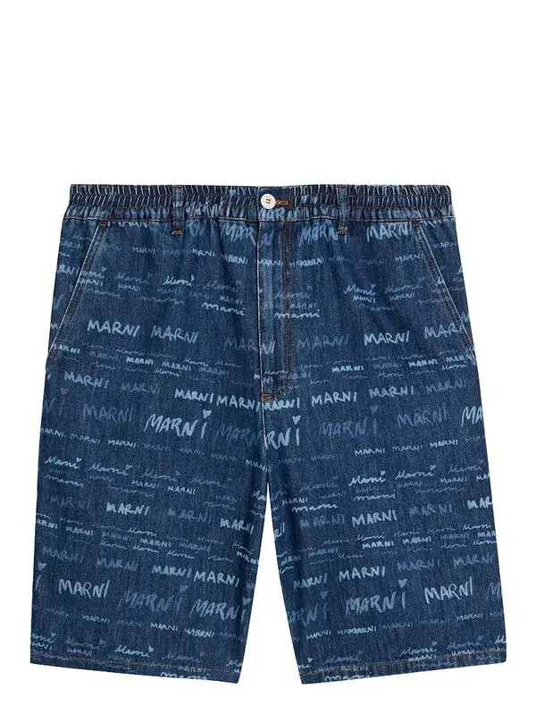Marni Logo-print Denim Shorts - Mid Denim
