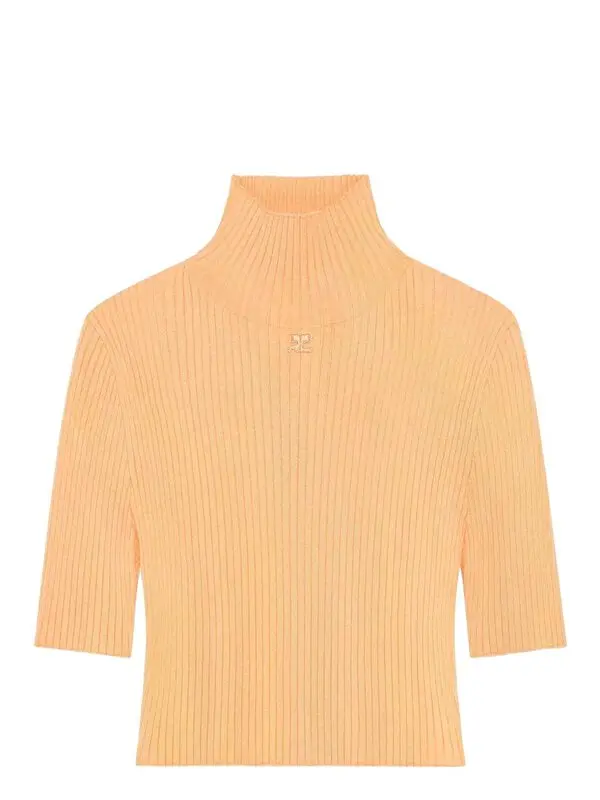 COURREGES Ribbed Knit Turtleneck Cropped Top - Orange