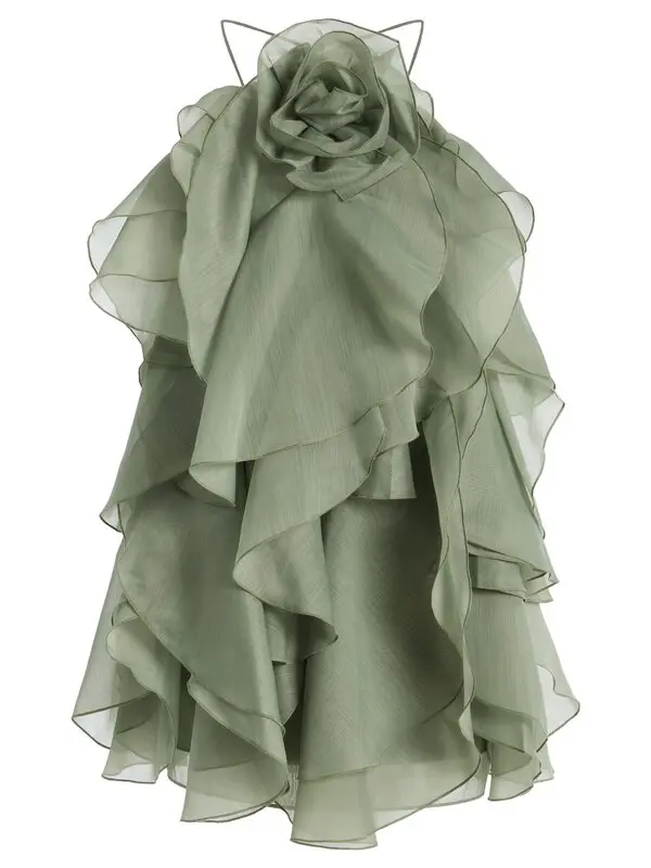Aje Pandorea Layered Organza Mini Dress - Moss