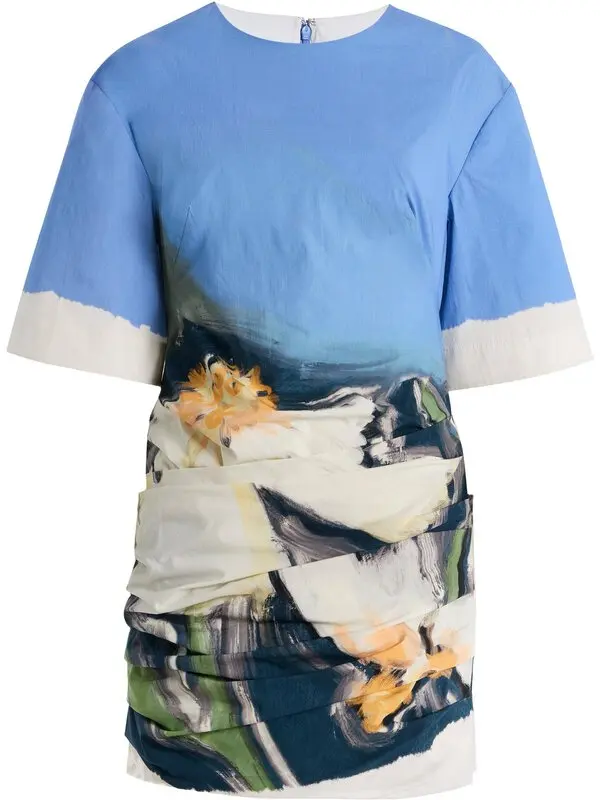Significant Other Beaux Cotton-blend Mini Dress With Abstract And Ruching - Print