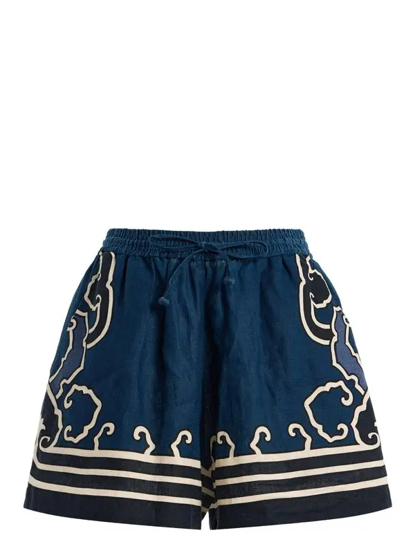 Sea Blaise Printed Linen Shorts - Navy