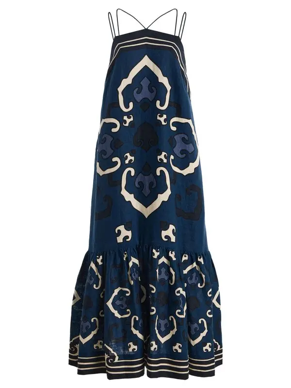 Sea Blaise Printed Linen Midi Dress - Navy