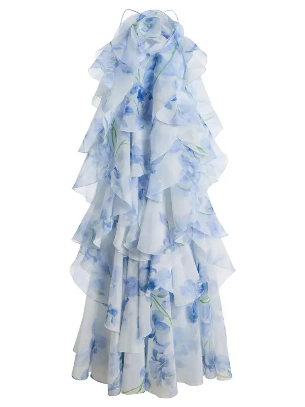 Aje Pandorea Layered Floral-print Chiffon Maxi Dress - Blue