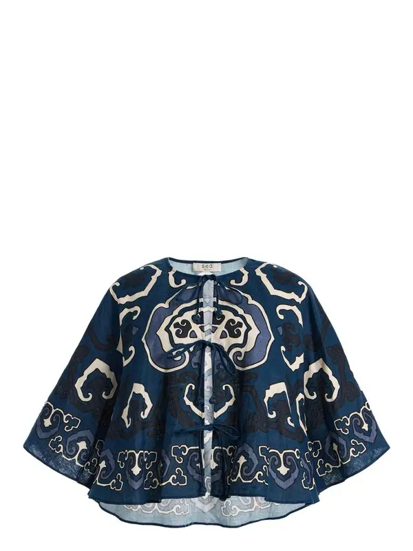 Sea Blaise Printed Linen Top - Navy