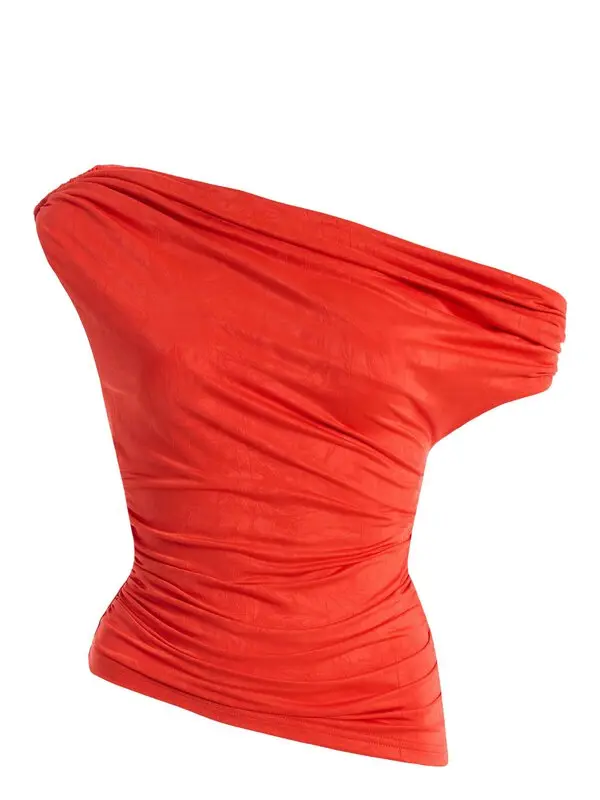 Significant Other Exclusive Nala Off-the-shoulder Ruched Jersey Top - Red
