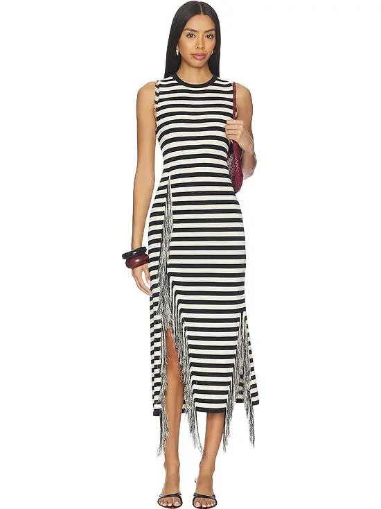 SIMONMILLER Sabine Fringe Knit Dress - Black & White Stripe