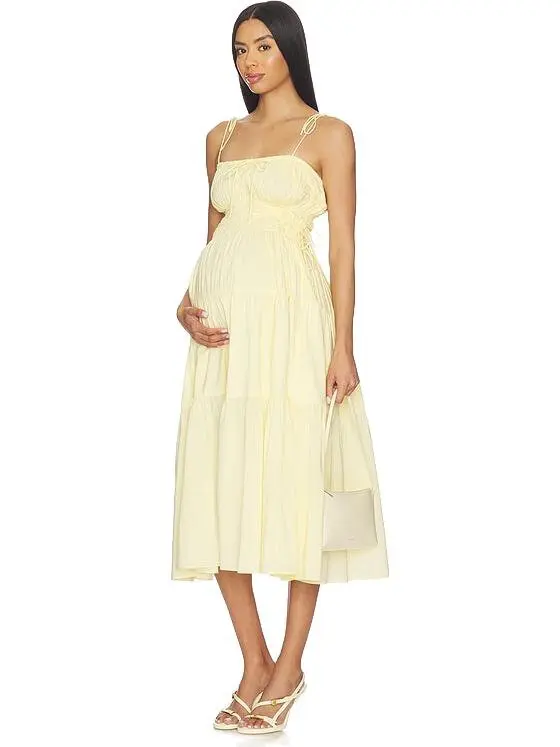BUMPSUIT Shirred Midi Poplin Dress - Lemon