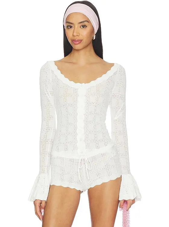 For Love & Lemons Bayberry Pointelle Top - White