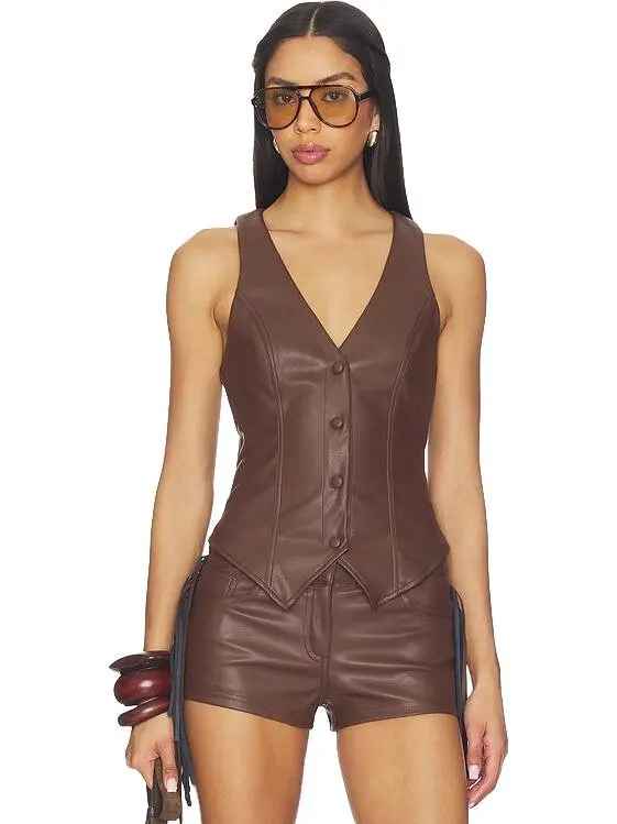Superdown Karina Faux Leather Vest - Brown