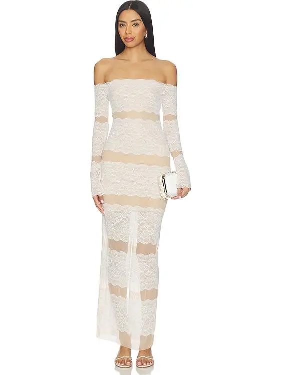 Blumarine Net Dress With Lace - Amberlight & Natural White