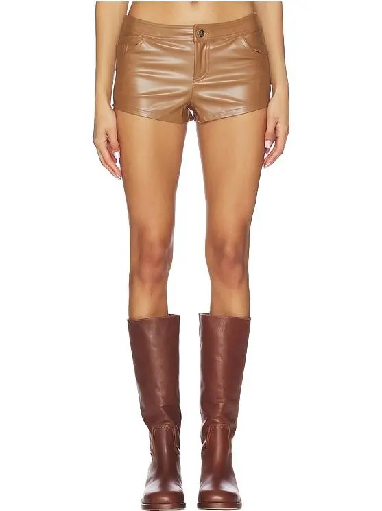 Superdown Gianna Faux Leather Shorts - Tan