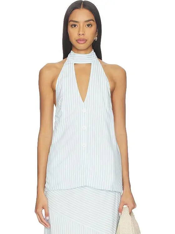 SEVEN WONDERS Halter Neck Vest Top - Blue Stripe