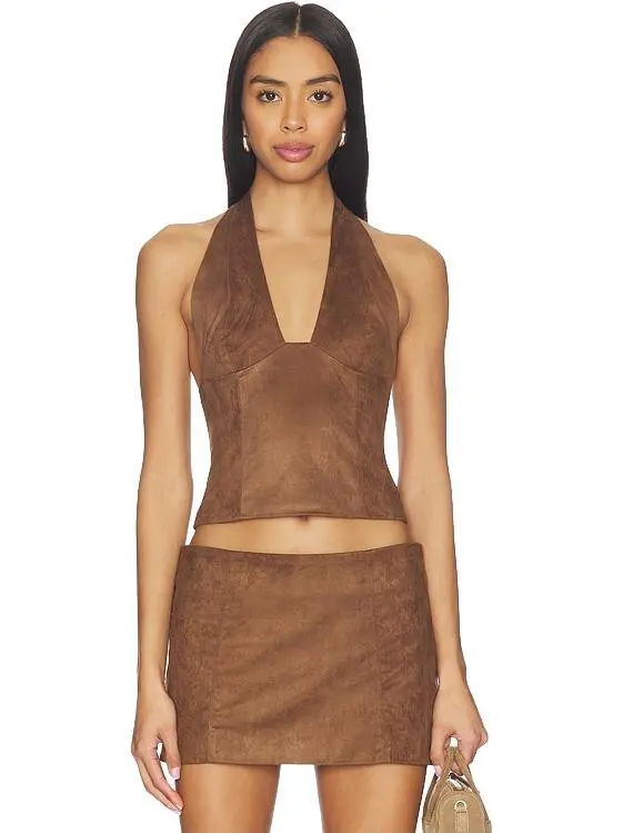 RUNAWAY THE LABEL Kitty V-neck Halter Top - Chocolate
