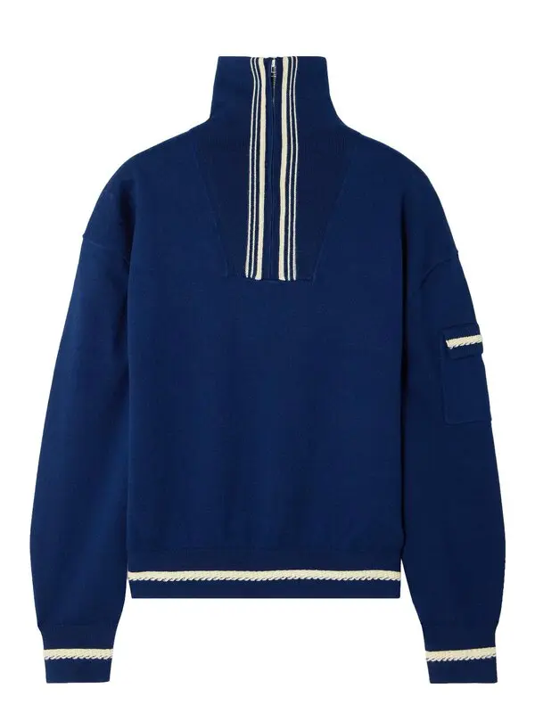 Guest In Residence Jib Striped Cotton And Cashmere-blend Turtleneck Sweater - Blue