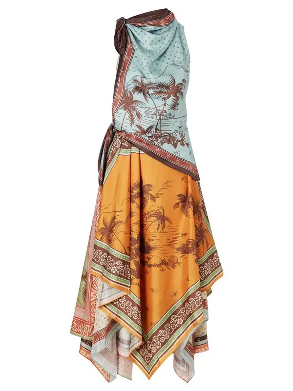 ALEMAIS Alberta Draped Printed Silk-twill Midi Dress - Multi