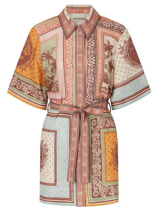 ALEMAIS Alberta Printed Linen Mini Shirt Dress - Multi